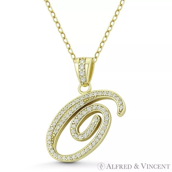 Alfred & Vincent | Jewelry | Initial Letter O Cursive Script Cz Crystal ...